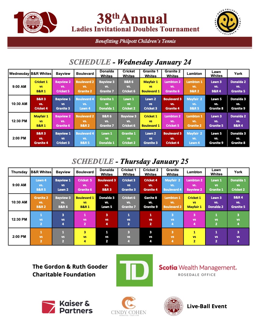 2024 Ladies Invitational Tournament Schedule - Philpott Children's Tennis